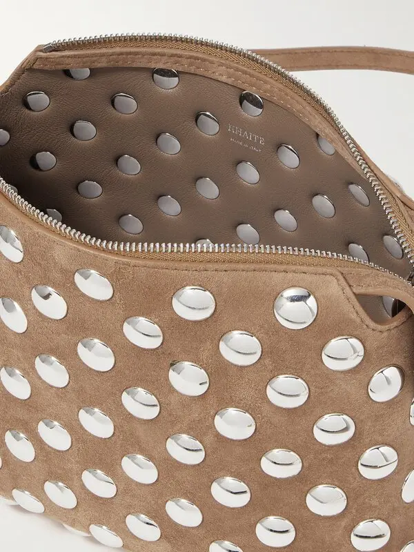 Khaite Lina Medium Studded Suede Shoulder Bag - Neutrals
