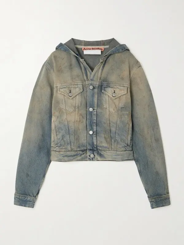 Acne Studios Hooded Distressed Organic Denim Jacket - Blue