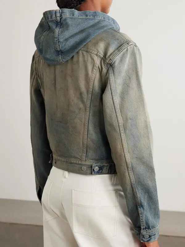 Acne Studios Hooded Distressed Organic Denim Jacket - Blue