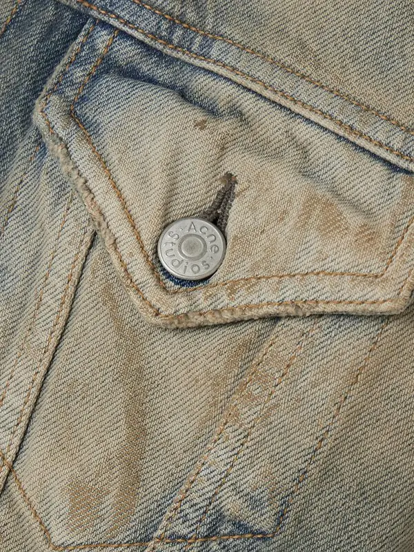 Acne Studios Hooded Distressed Organic Denim Jacket - Blue