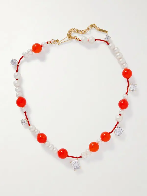 Completedworks Recycled Gold Vermeil, Cord, Pearl, Bead, And Crystal Necklace - Orange