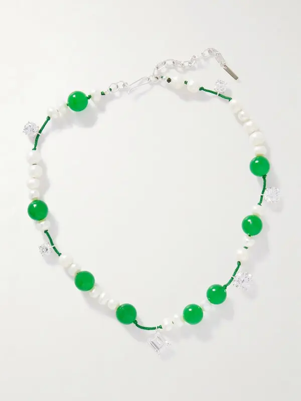 Completedworks Silver, Pearl, Bead And Crystal Necklace - Green
