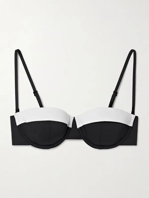 Staud Jo Two-tone Underwired Balconette Bikini Top - Black