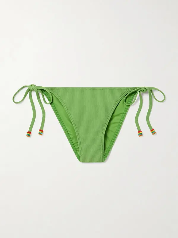 Staud Sisley Bead-embellished Bikini Briefs - Green