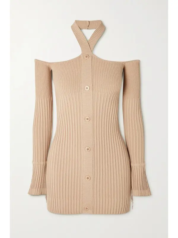 ANDREĀDAMO Cutout Ribbed-knit Top - Brown