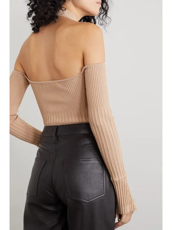 ANDREĀDAMO Cutout Ribbed-knit Top