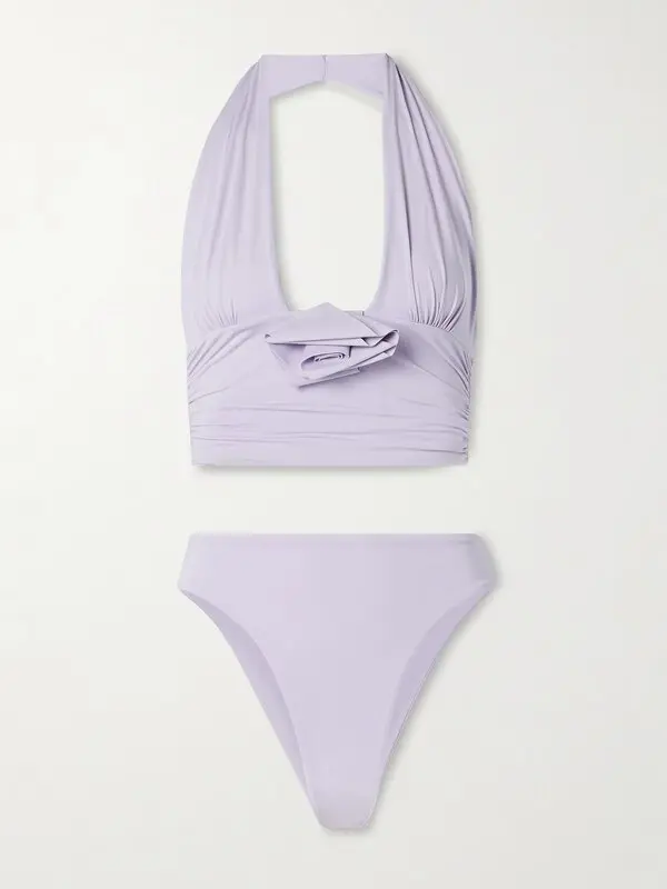 MAYGEL CORONEL Vives Appliquéd Ruched Halterneck Bikini - Purple