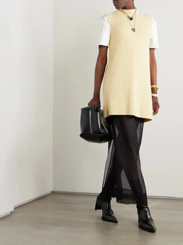 JIL SANDER Ribbed Wool Vest - Neutrals