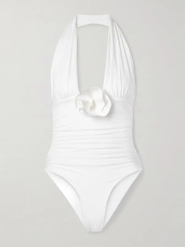 MAYGEL CORONEL Pilaya Appliquéd Halterneck Swimsuit - Neutrals