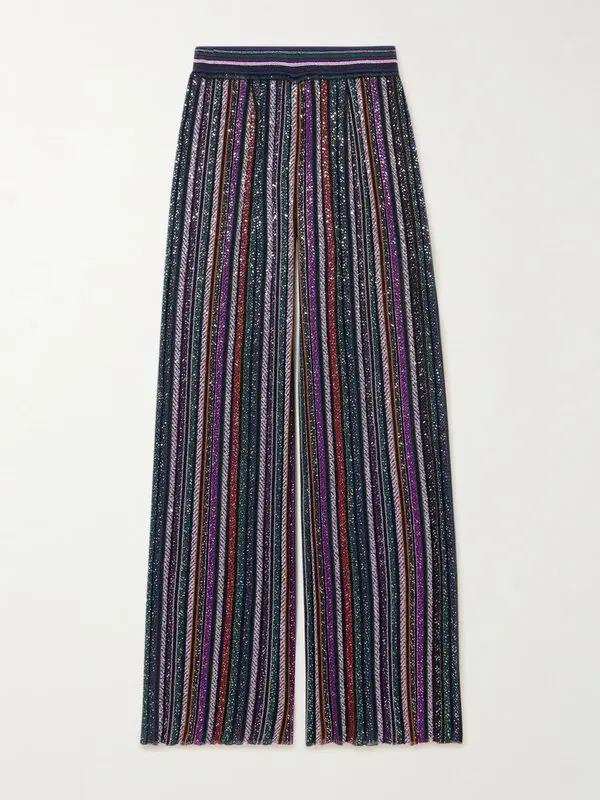 Missoni Sequined Striped Crochet-knit Wide-leg Pants - Black