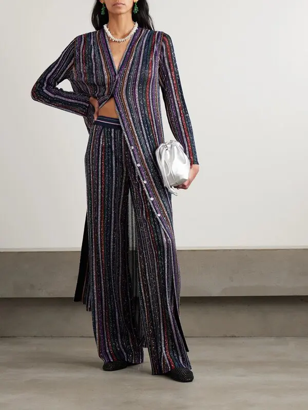 Missoni Sequined Striped Crochet-knit Wide-leg Pants - Black