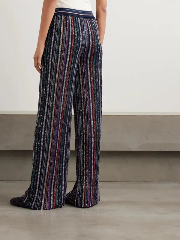 Missoni Sequined Striped Crochet-knit Wide-leg Pants - Black