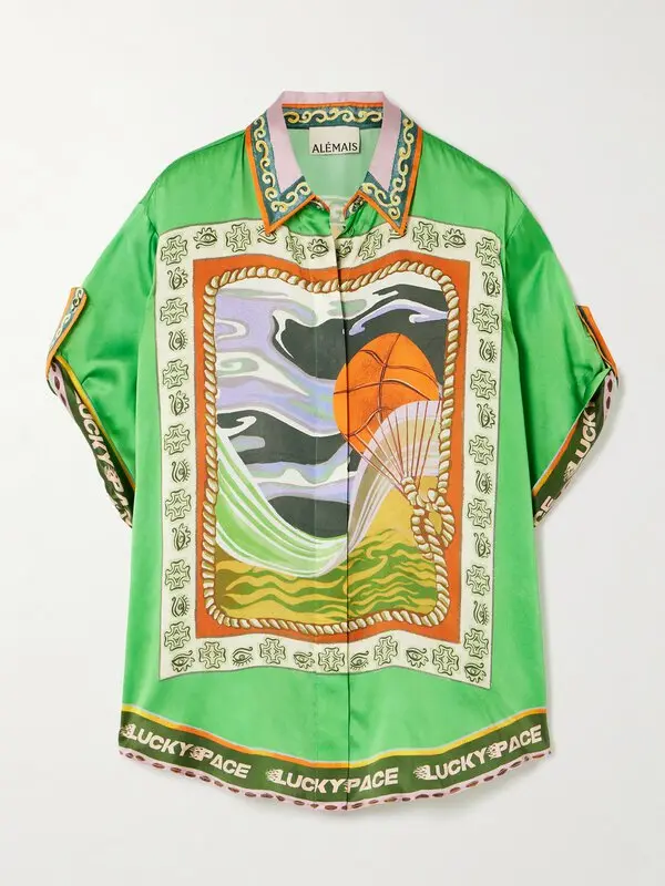 ALEMAIS Lucky Pace Printed Silk-satin Shirt - Green