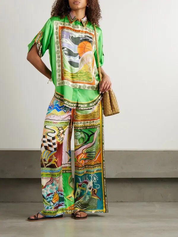 ALEMAIS Lucky Pace Printed Silk-satin Shirt - Green