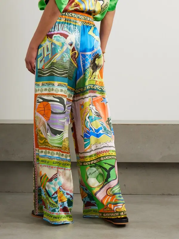 ALEMAIS Printed Silk-satin Wide-leg Trousers