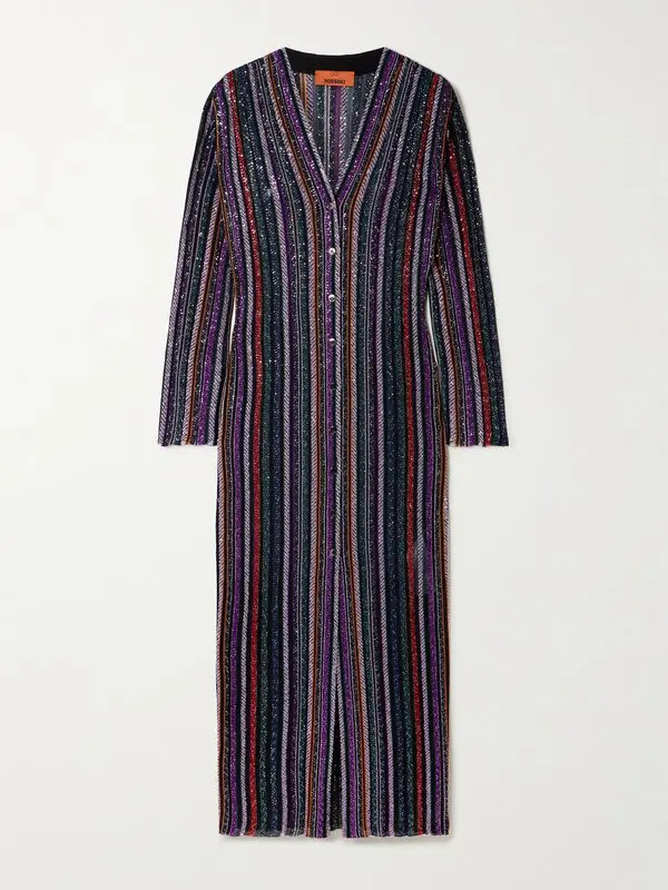 Missoni Sequin-embellished Striped Crochet-knit Cardigan