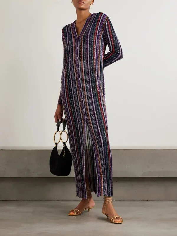Missoni Sequin-embellished Striped Crochet-knit Cardigan