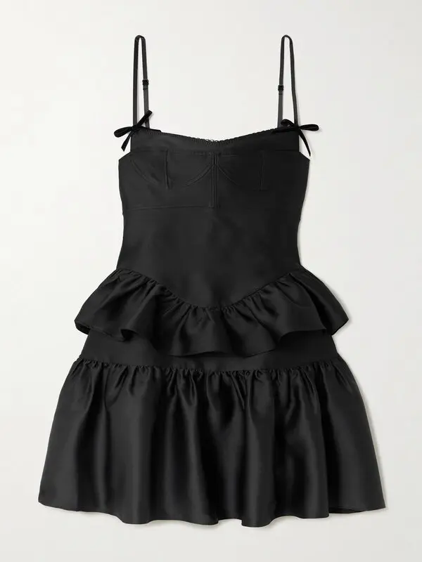 SHUSHU/TONG Bow-detailed Ruffled Mikado Mini Dress