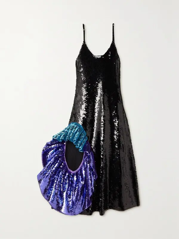 Loewe Ruffled Sequined Wool Midi Dress