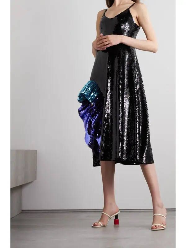 Loewe Ruffled Sequined Wool Midi Dress