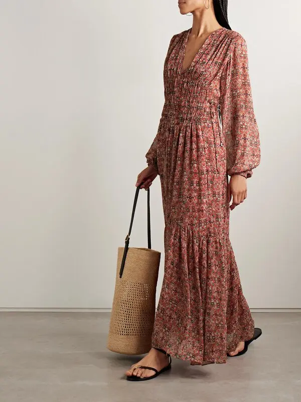 MARANT ETOILE Briane Printed Georgette Maxi Dress - Red