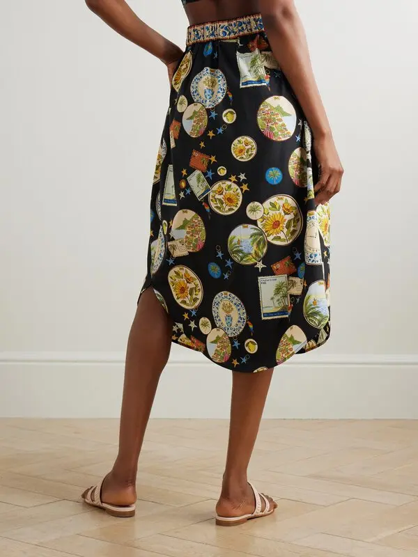 Farm Rio Printed Cotton Midi Skirt