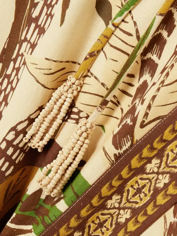 Farm Rio Printed Linen-blend Wrap Midi Skirt With Tassels