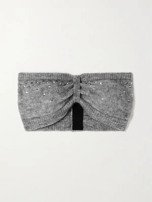 Alessandra Rich Cropped Crystal-embellished Knitted Top - Gray