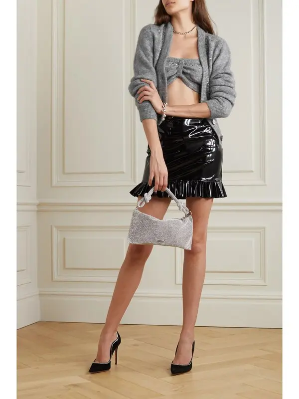 Alessandra Rich Cropped Crystal-embellished Knitted Top