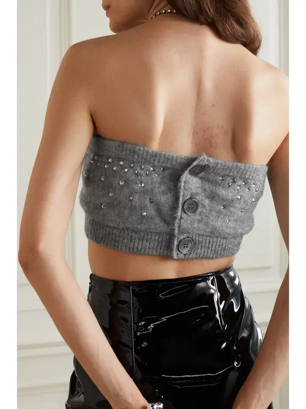 Alessandra Rich Cropped Crystal-embellished Knitted Top
