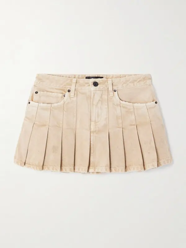 Balenciaga Pleated Denim Mini Skirt - Neutrals