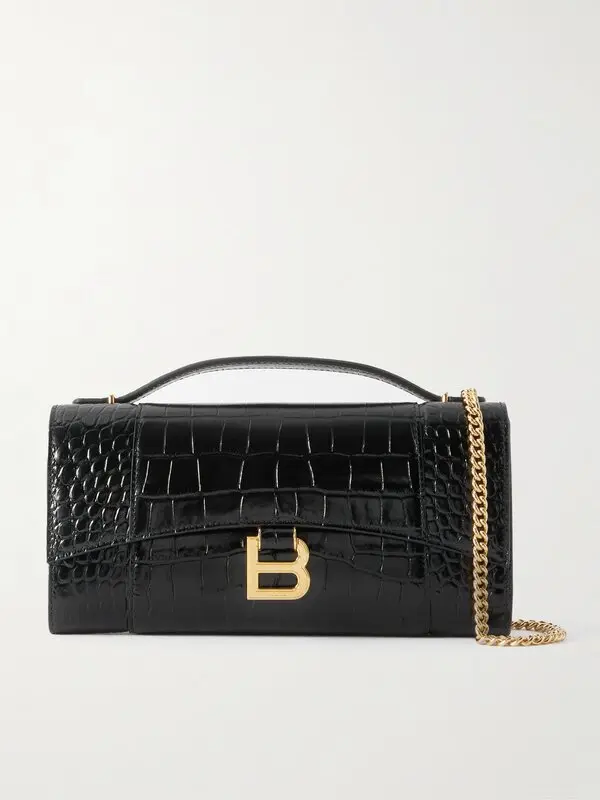 Balenciaga Hourglass Croc-effect Shoulder Bag - Black