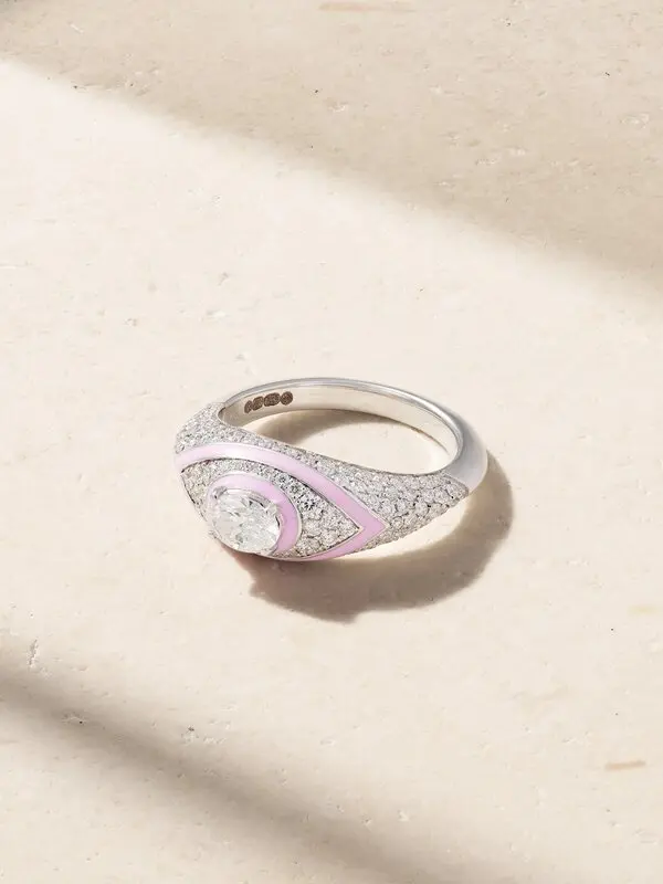 KAMYEN 18-karat White Gold, Diamond And Enamel Ring - Silver