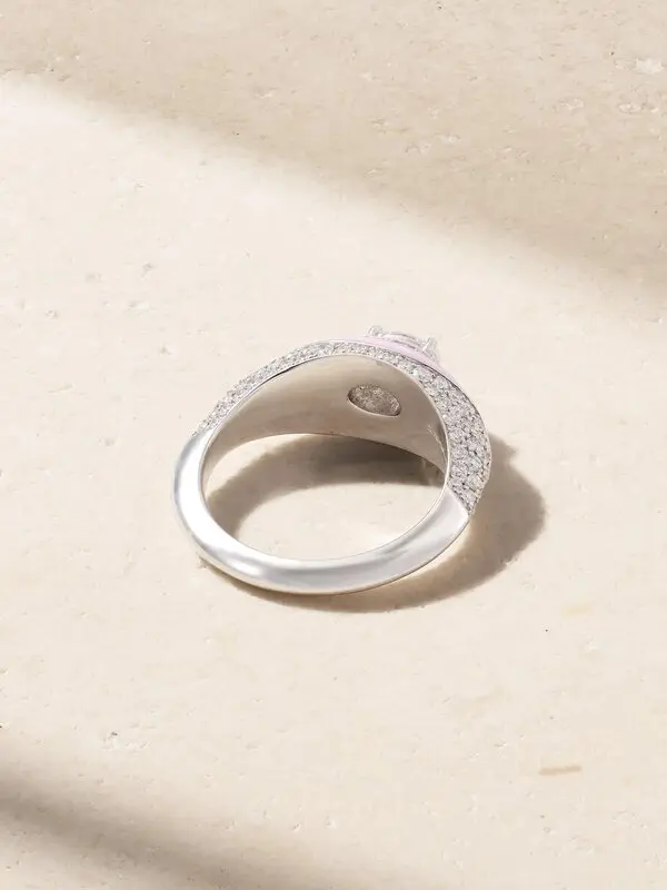 KAMYEN 18-karat White Gold, Diamond And Enamel Ring