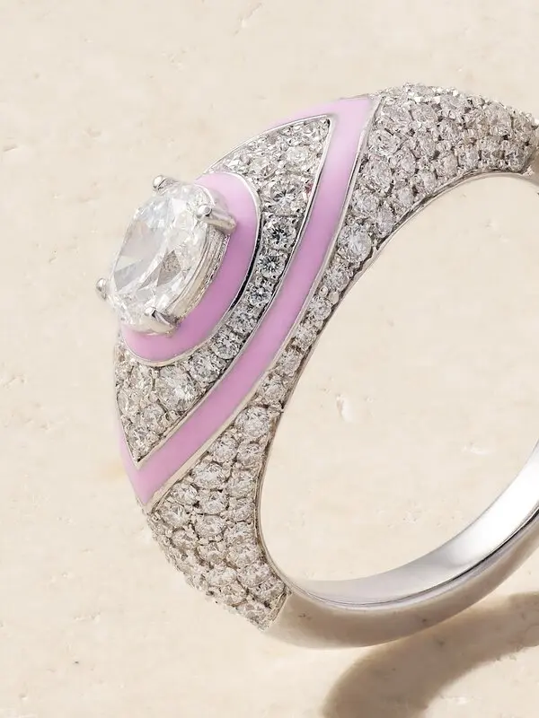 KAMYEN 18-karat White Gold, Diamond And Enamel Ring