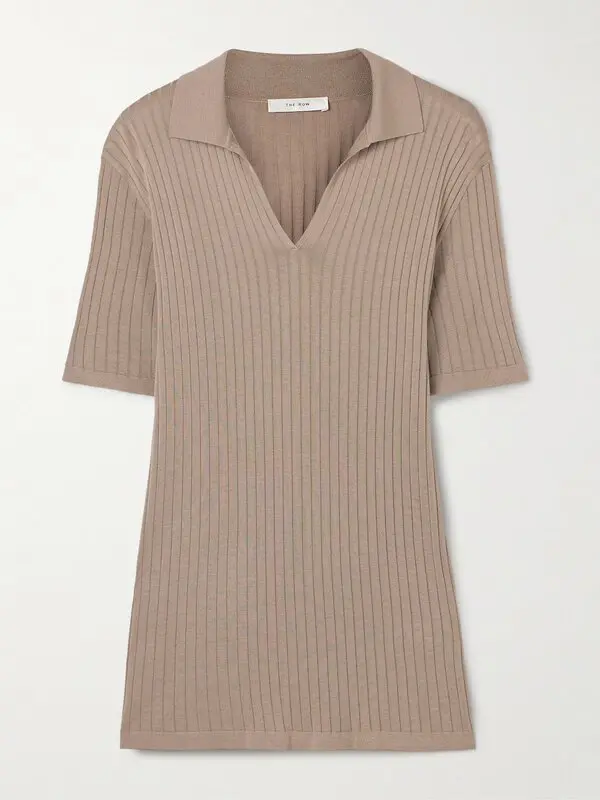 THE ROW Kaiomi Ribbed-knit Polo Top - Brown