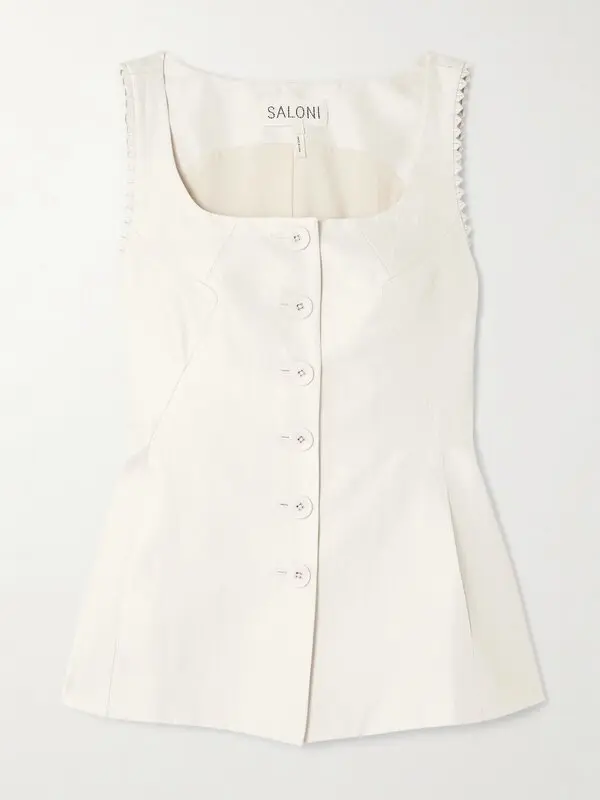 Saloni Bibba Cotton, Linen And Silk-blend Twill Top - Neutrals