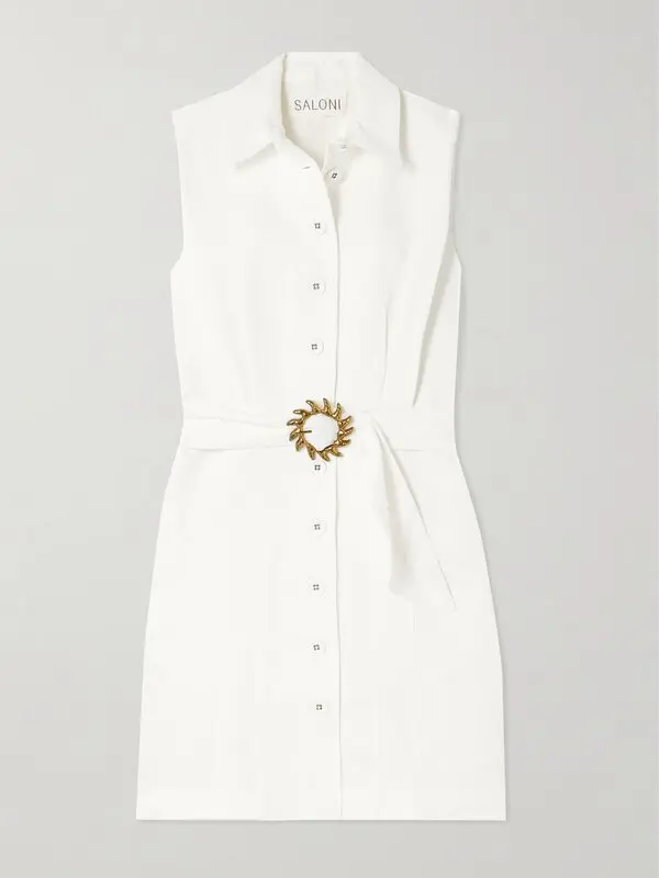 Saloni Nya Belted Mini Shirt Dress - Neutrals
