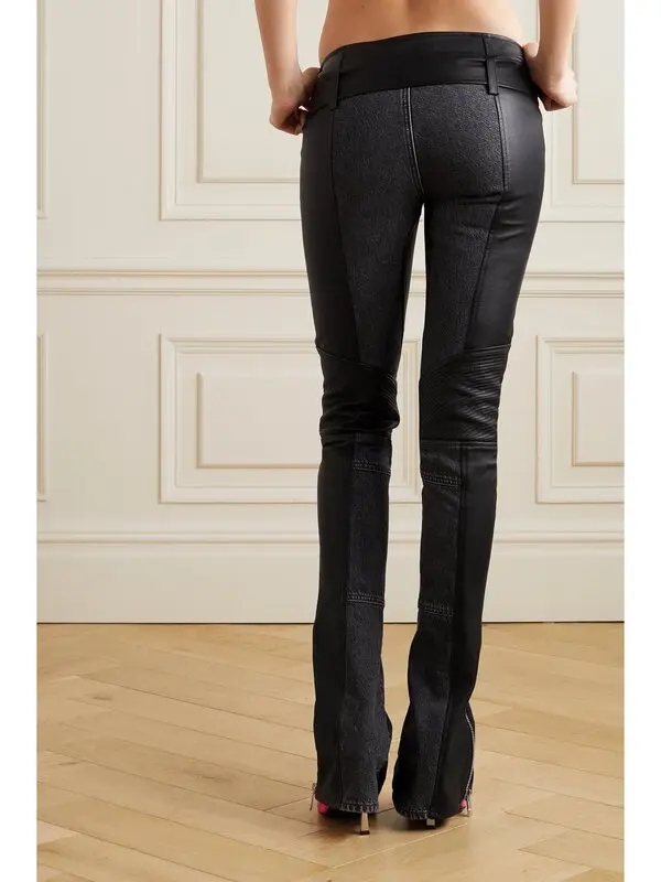 Versace Belted Leather And Denim Flared Pants