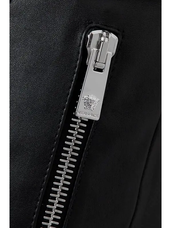 Versace Belted Leather And Denim Flared Pants