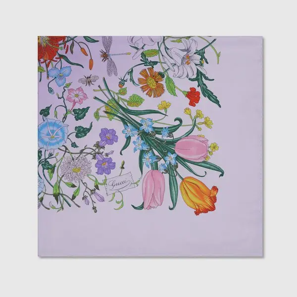 Gucci Printed Flora Silk Twill Carré Silk
