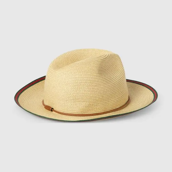 Gucci Straw Hat with Web Trim, Sz L (58cm) Gucci Straw Hat With Web Trim - Neutral | Editorialist main image 3