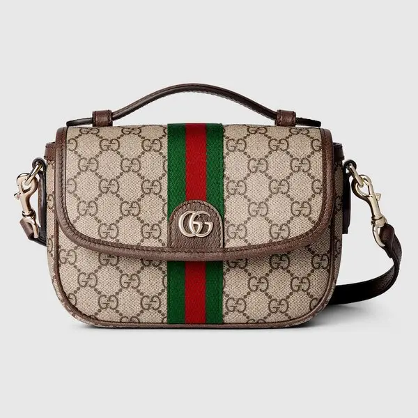Gucci Ophidia Small Top Handle Bag Gg Canvas - Beige
