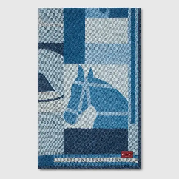 Gucci Wool And Cashmere Jacquard Blanket - Blue