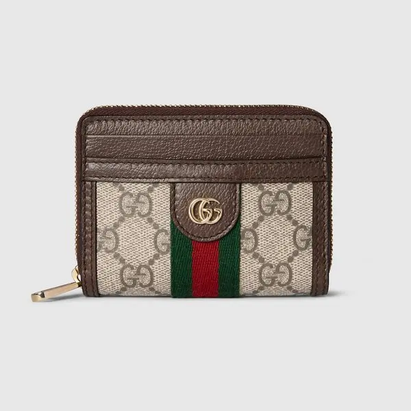Gucci Ophidia Coin Zip Wallet Gg Canvas - Beige
