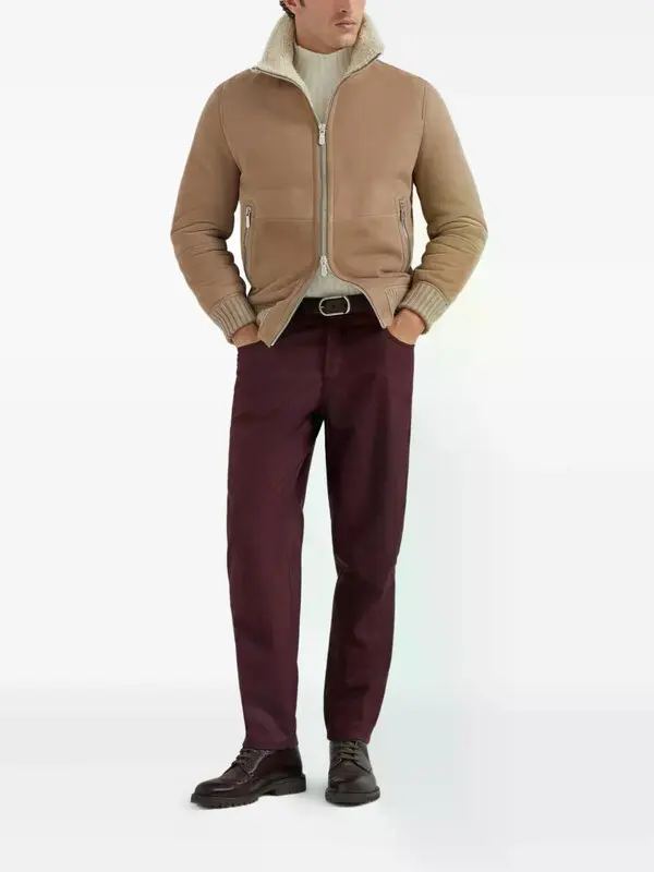 Brunello Cucinelli Shearling-collared Suede Jacket - Brown