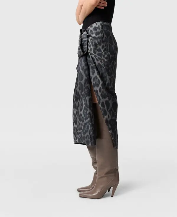 Stella McCartney Knotted Asymmetric Leopard Midi Skirt - Ash Gray