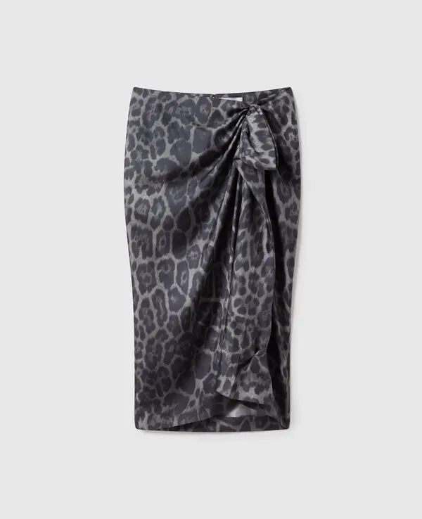 Stella McCartney Knotted Asymmetric Leopard Midi Skirt - Ash Gray