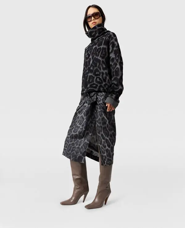 Stella McCartney Knotted Asymmetric Leopard Midi Skirt - Ash Gray