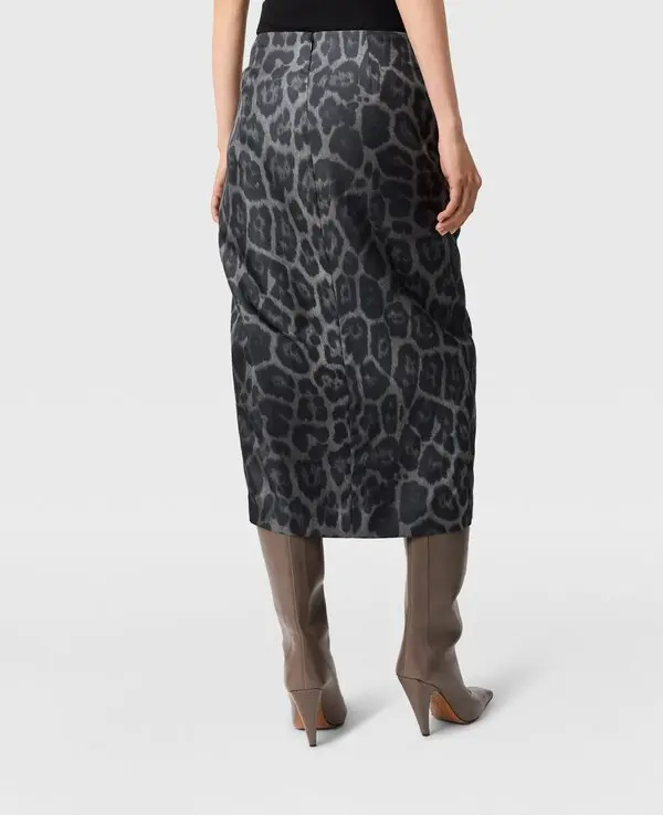 Stella McCartney Knotted Asymmetric Leopard Midi Skirt - Ash Gray